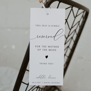 Elegant Calligraphy Script Wedding Reserved Chair Tag Template ...