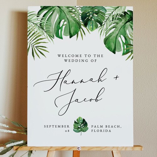 Tropical Floral Wedding Sign Template Welcome Board - Etsy