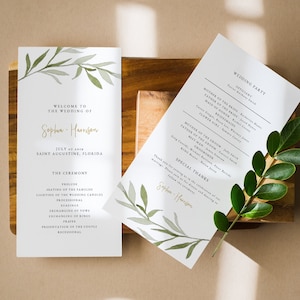 ESME Greenery Wedding Program Template, Greenery and Gold Program for ...
