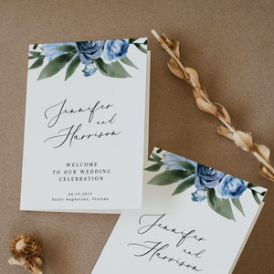 MILENA Wedding Program Template, Dusty Blue Wedding Program, Slate Blue ...