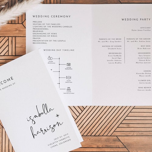 Folded Wedding Program Template Fully Editable Templett - Etsy