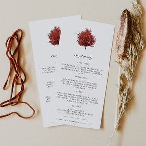WREN Red Maple Menu Template, Tree Menus, Autumn Wedding Menu ...