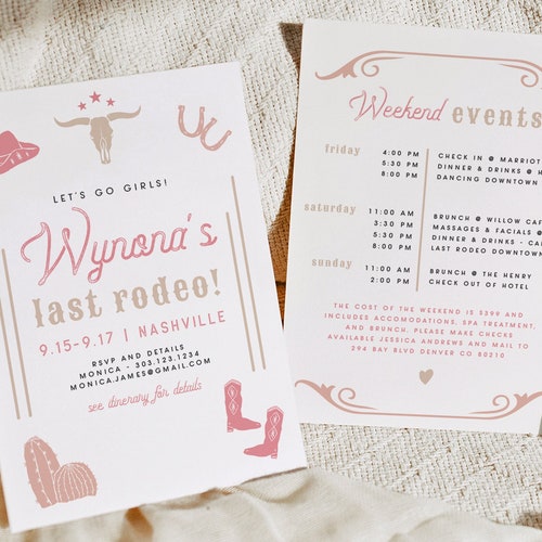 Last Rodeo Bachelorette Invitation Template Cowgirl - Etsy