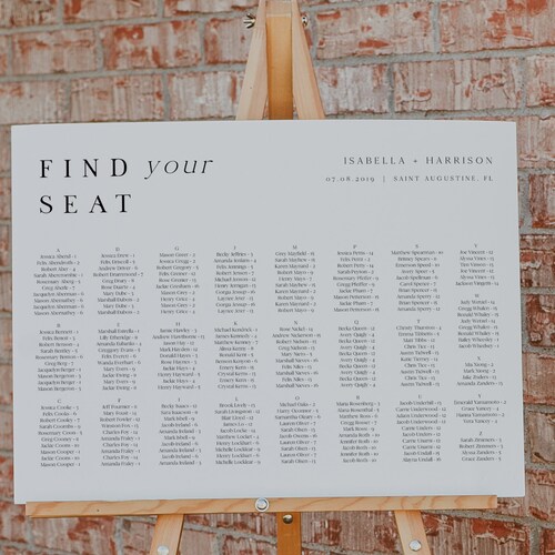 Modern Alphabetical Seating Chart Template Download Minimalist | Etsy