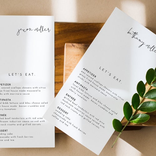 Menu With Guest Name Menu Place Card Minimalist Wedding - Etsy Australia