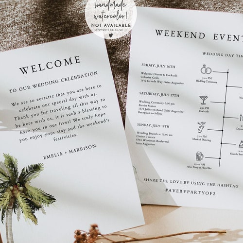 Tropical Welcome Letter Itinerary Template Beach Wedding - Etsy