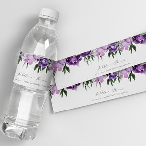 LILAH Purple Water Bottle Label Template, Purple Wedding Water Bottle ...