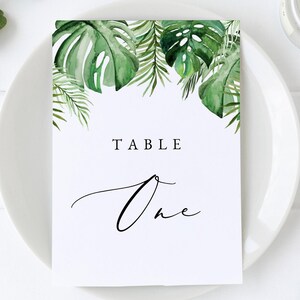 Tropical Wedding Table Number Template, Monstera Wedding Table Number ...