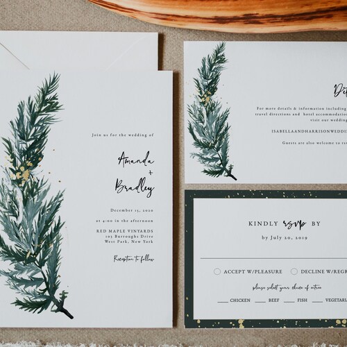 Forest Wedding Invitation Template Pine Trees Wedding | Etsy