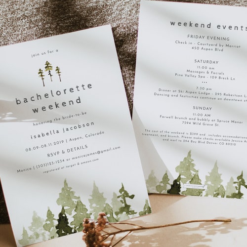 Mountain Retreat Bachelorette Weekend Invitation & Itinerary - Etsy