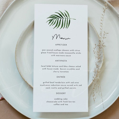 Palm Tree Menu Template Tropical Wedding Menu Beach Wedding | Etsy