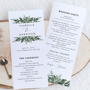 LANA Greenery Wedding Program Template Printable Greenery - Etsy