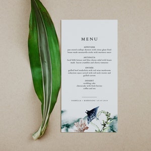 ARIEL Tropical Wedding Menu Template, Beach Wedding Menu Cards ...