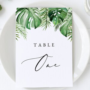Tropical Wedding Table Number Template, Monstera Wedding Table Number ...