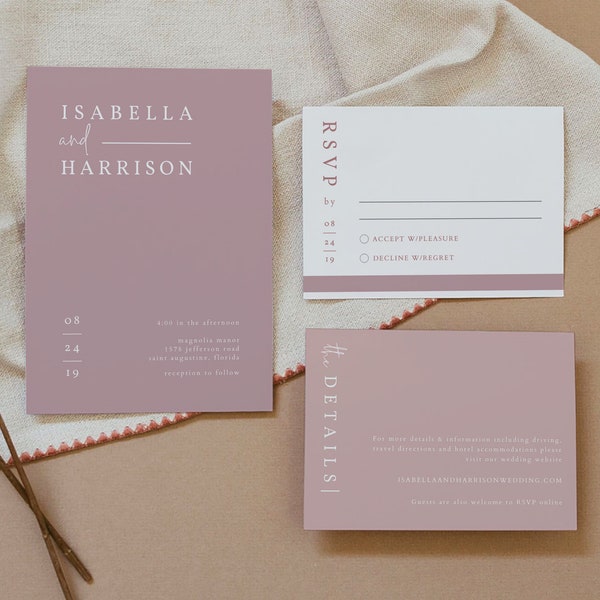Mauve Wedding Invitation - Etsy