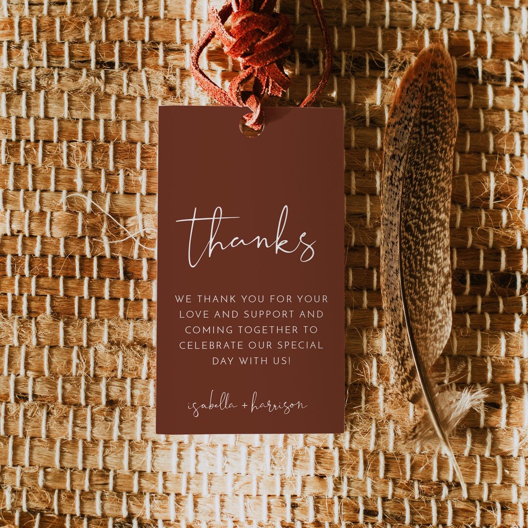 Rust Favor Tag Template, Modern Minimalist Wedding Favor Tag, Bohemian ...