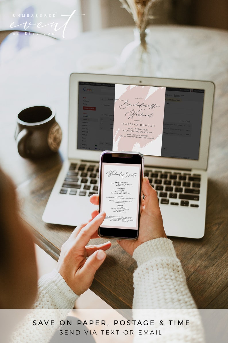 Blush Splash Bachelorette Invite Email Invitation And Schedule GRETCHEN 