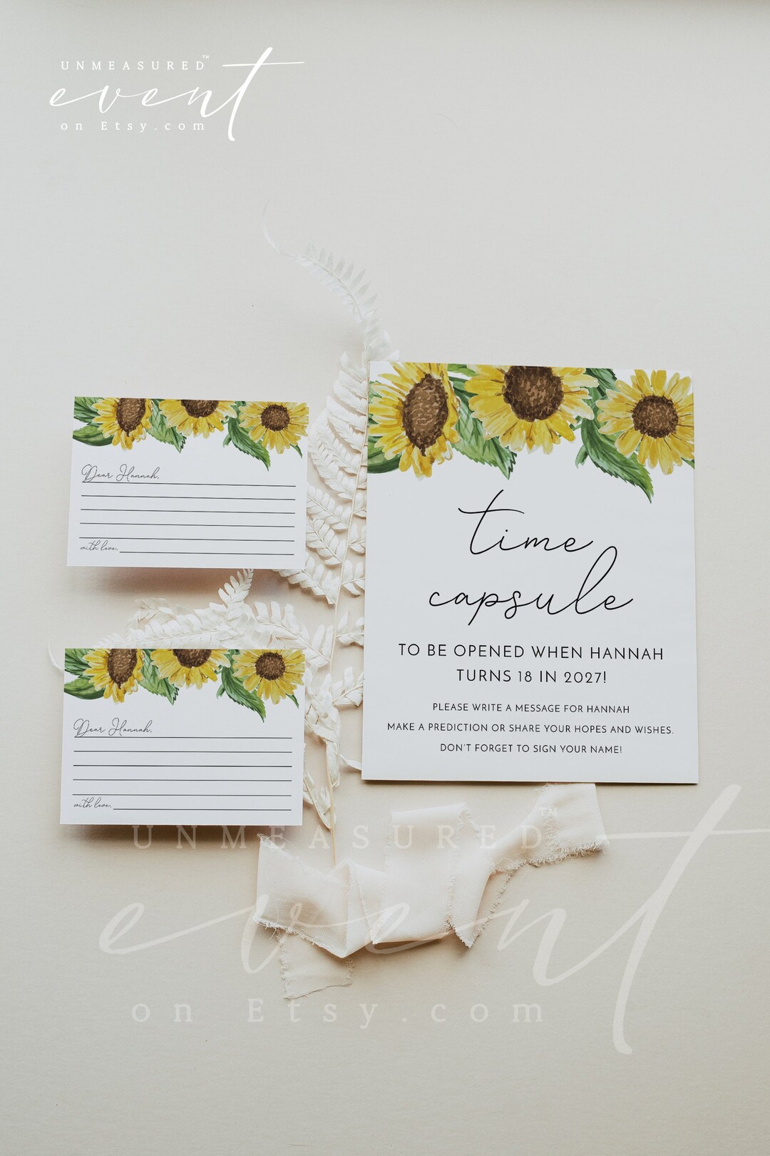 EMMA Sunflower Time Capsule Template Printable, Rustic Floral Time ...