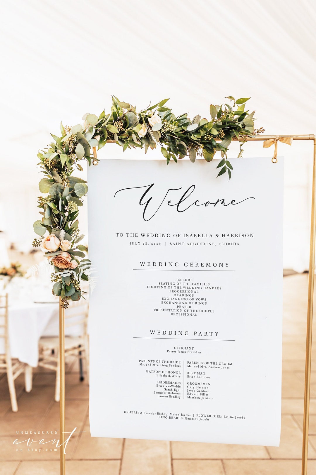 EVELYN Minimalist Wedding Program Sign, Elegant Wedding Program Poster ...