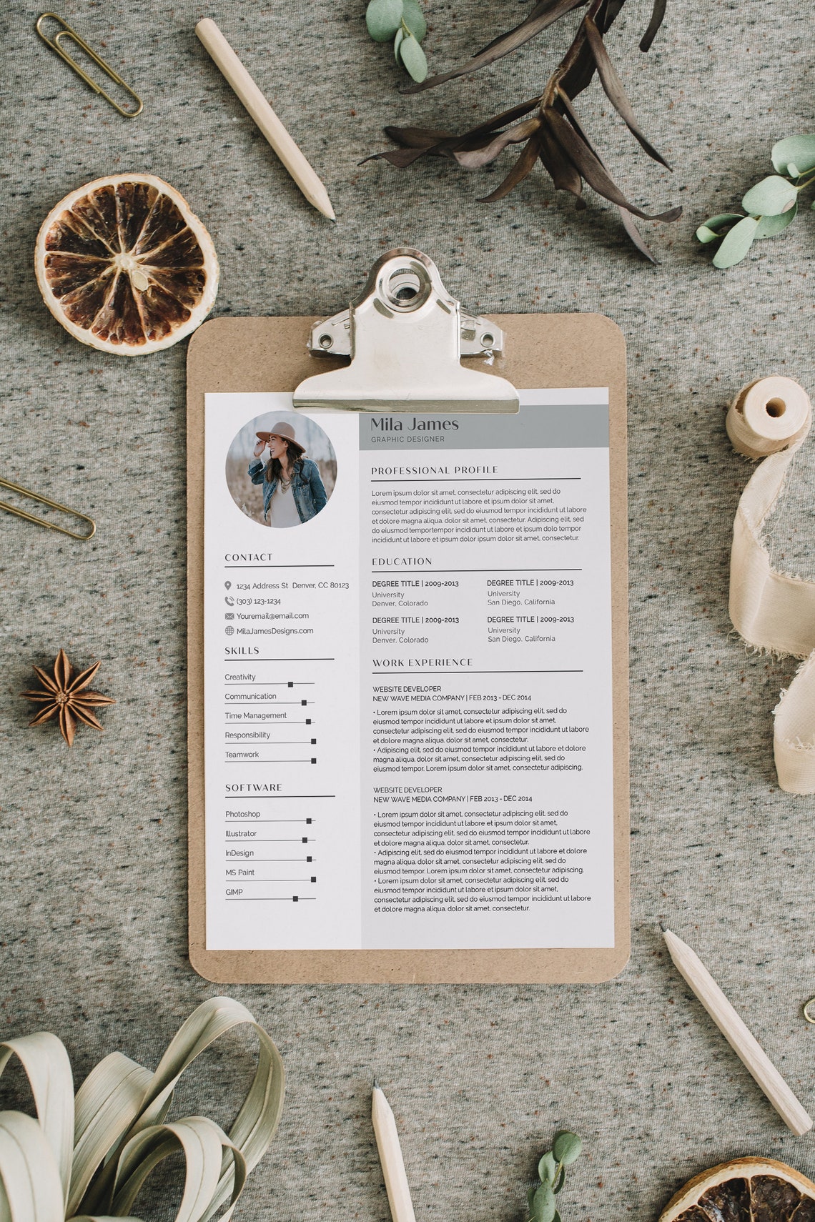 Gray and Hunter Green Modern Resume Template Resume Template | Etsy