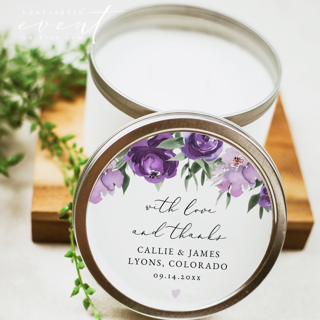 Purple Floral Round Favor Tag Template, Round or Square Printable Thank ...