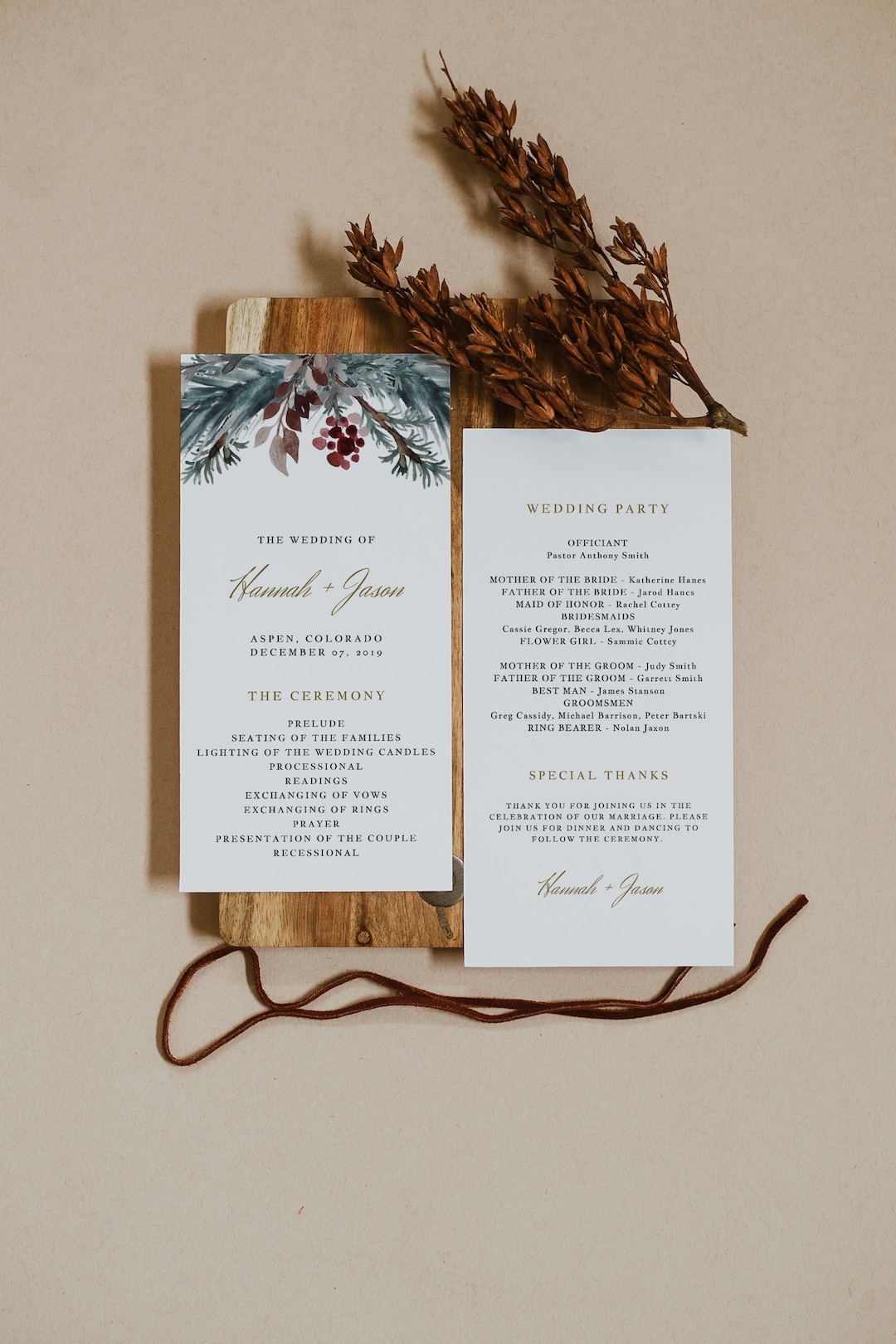 NOEL Winter Pine Wedding Program Template, Winter Wedding Ceremony Program, Christmas Wedding ...