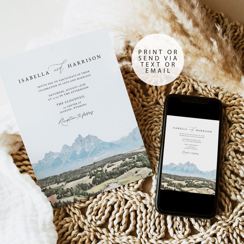 JACKSON HOLE Wedding Invitation Template Suite, Jackson Hole Skyline ...