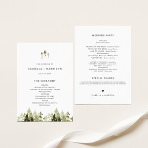 JENNA Pine Wedding Program Template, Pine Tree Program for Wedding, Printable Wedding Program ...