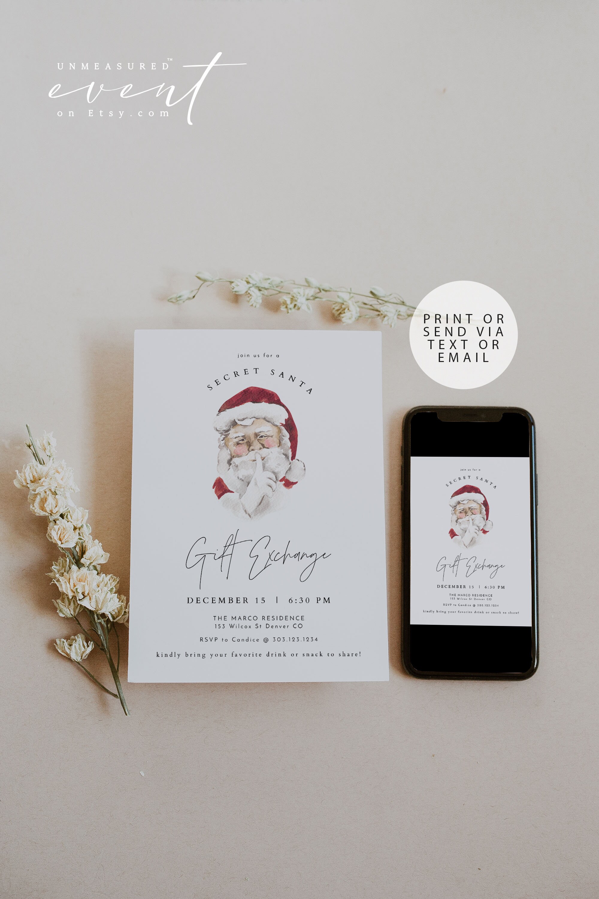 Minimalist Secret Santa Invitation Template, Modern Christmas Gift ...