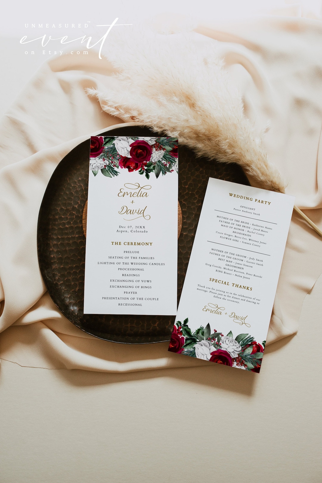 HOLLY Christmas Wedding Program Template, Winter Wedding Program ...