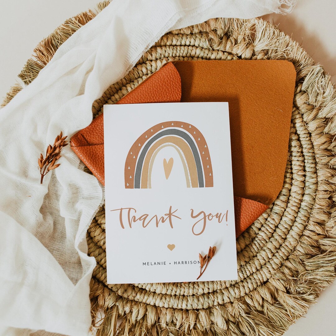 Boho Rainbow Thank You Card Template, Bohemian Rainbow Thank You ...