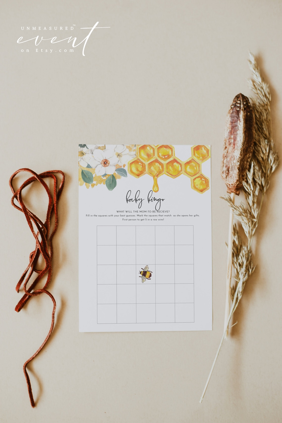 ROMY Bee Baby Shower Bingo Template, Printable Baby Shower Bingo ...