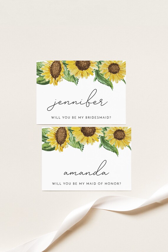 EMMA Sunflower Bridesmaid Proposal Card Template Bridesmaid | Etsy