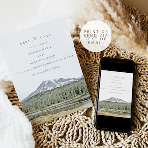 MOUNT RAINIER Save the Date Template, Mountain Save the Date Cards ...