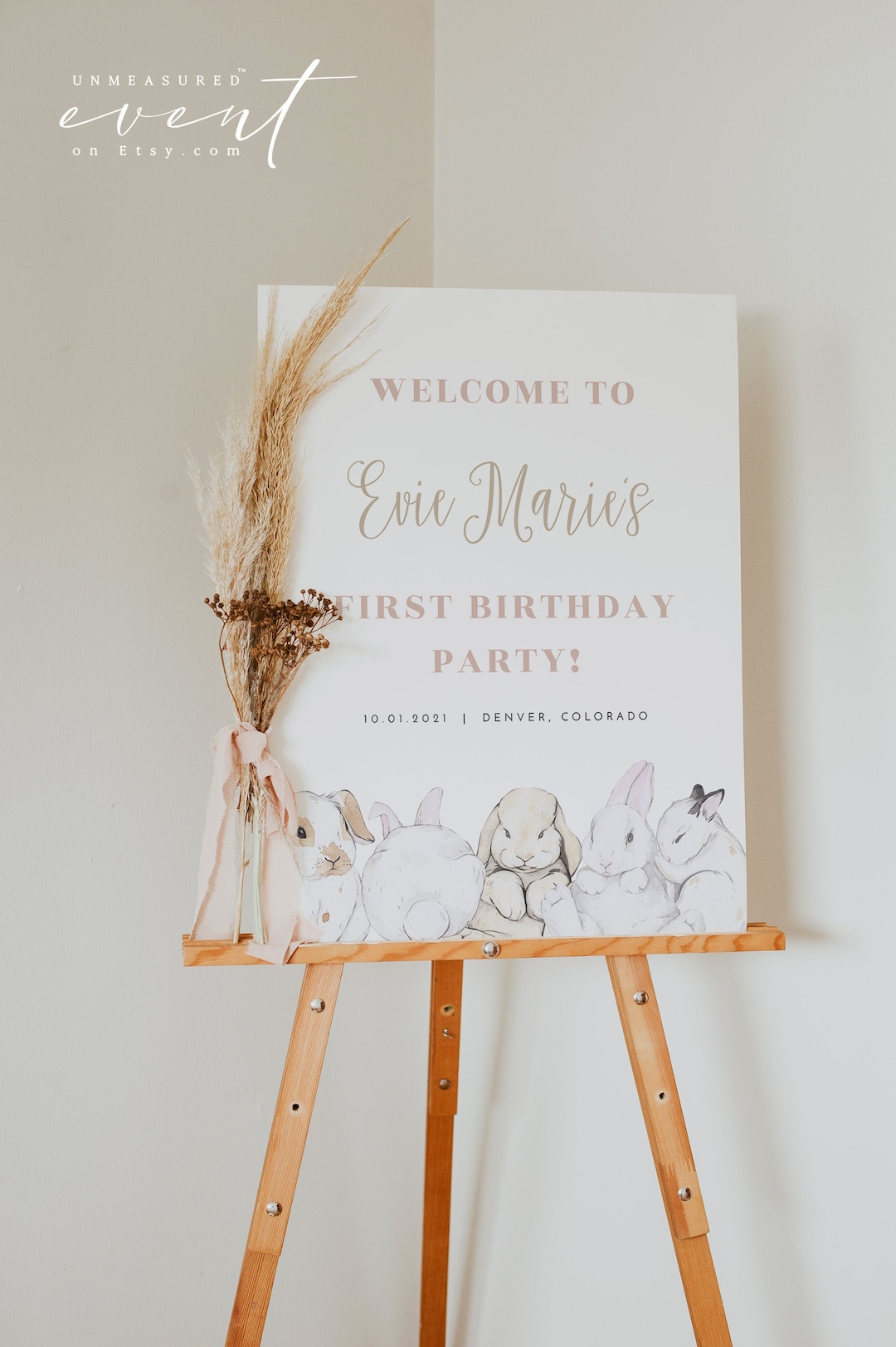 EVIE First Birthday Welcome Sign Template, Bunny Birthday Welcome ...