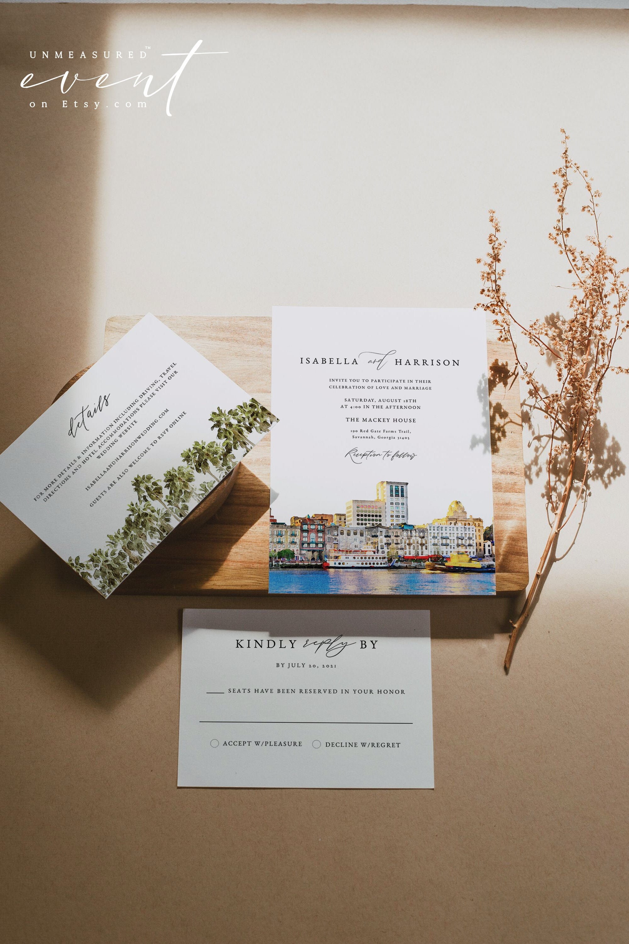 SAVANNAH Wedding Invitation Template Suite Destination | Etsy