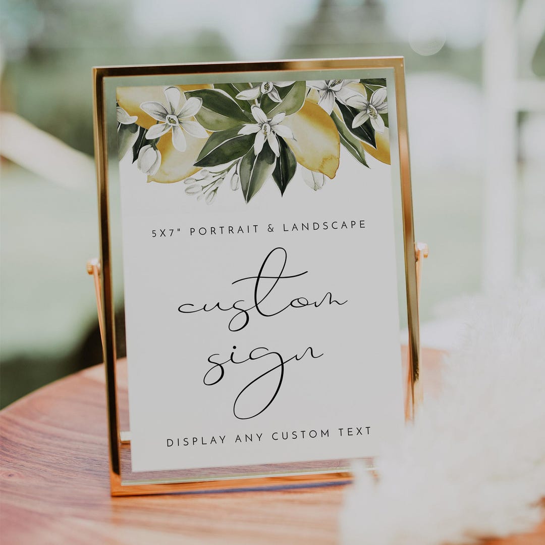 Custom 5x7" Signs Template, Watercolor Lemon Editable Sign Printable ...