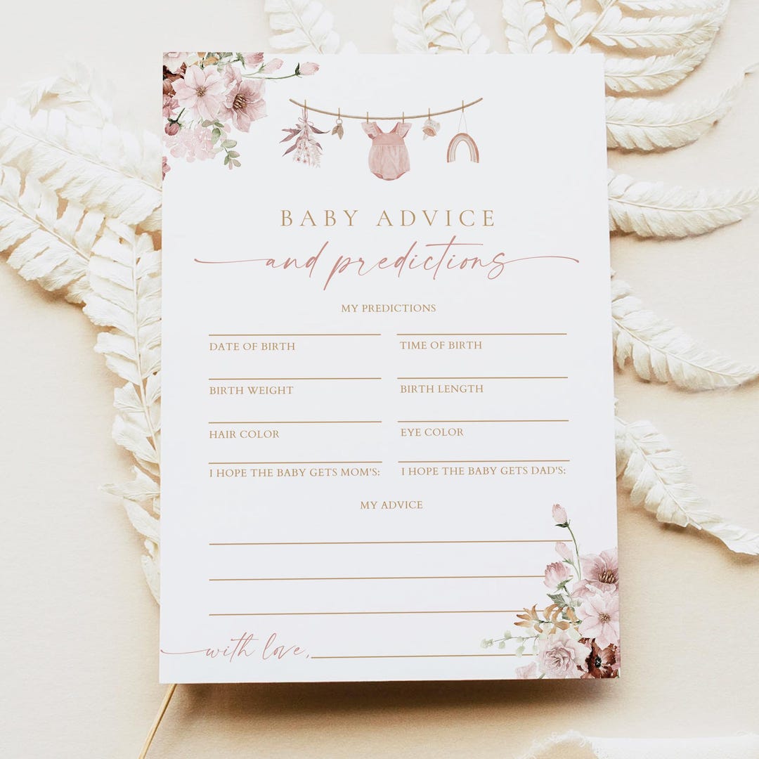 LUCY Baby Advice and Predictions Card Template, Girl Baby Shower Advice ...