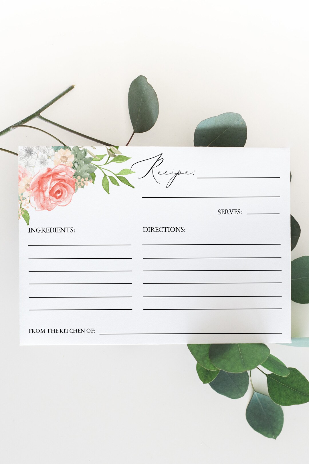 FINLEY | Peach Floral Recipe Card Template, Blush Floral Recipe Card ...