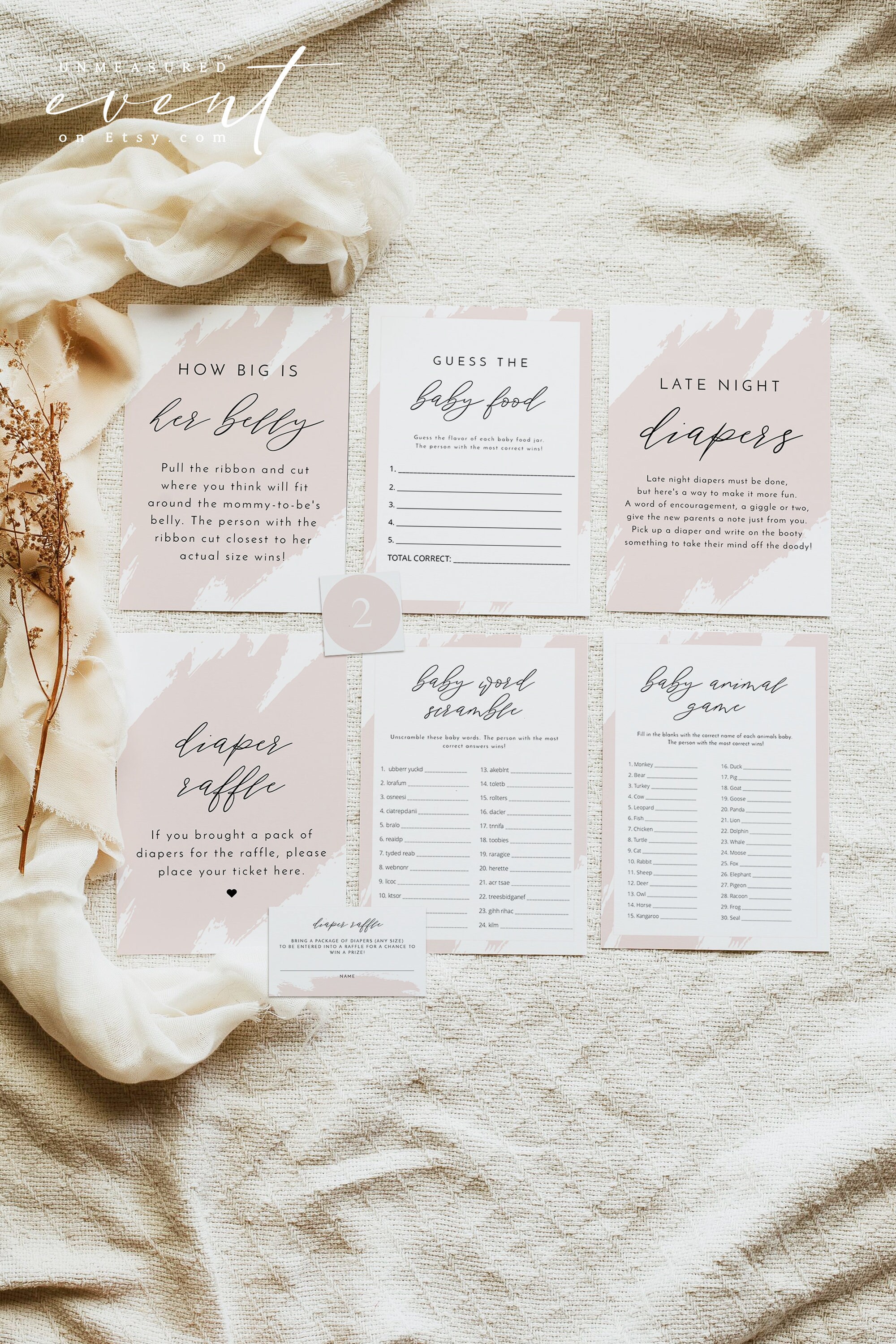 GRETCHEN Baby Shower Game Bundle Templates, Blush Splash Baby Shower ...