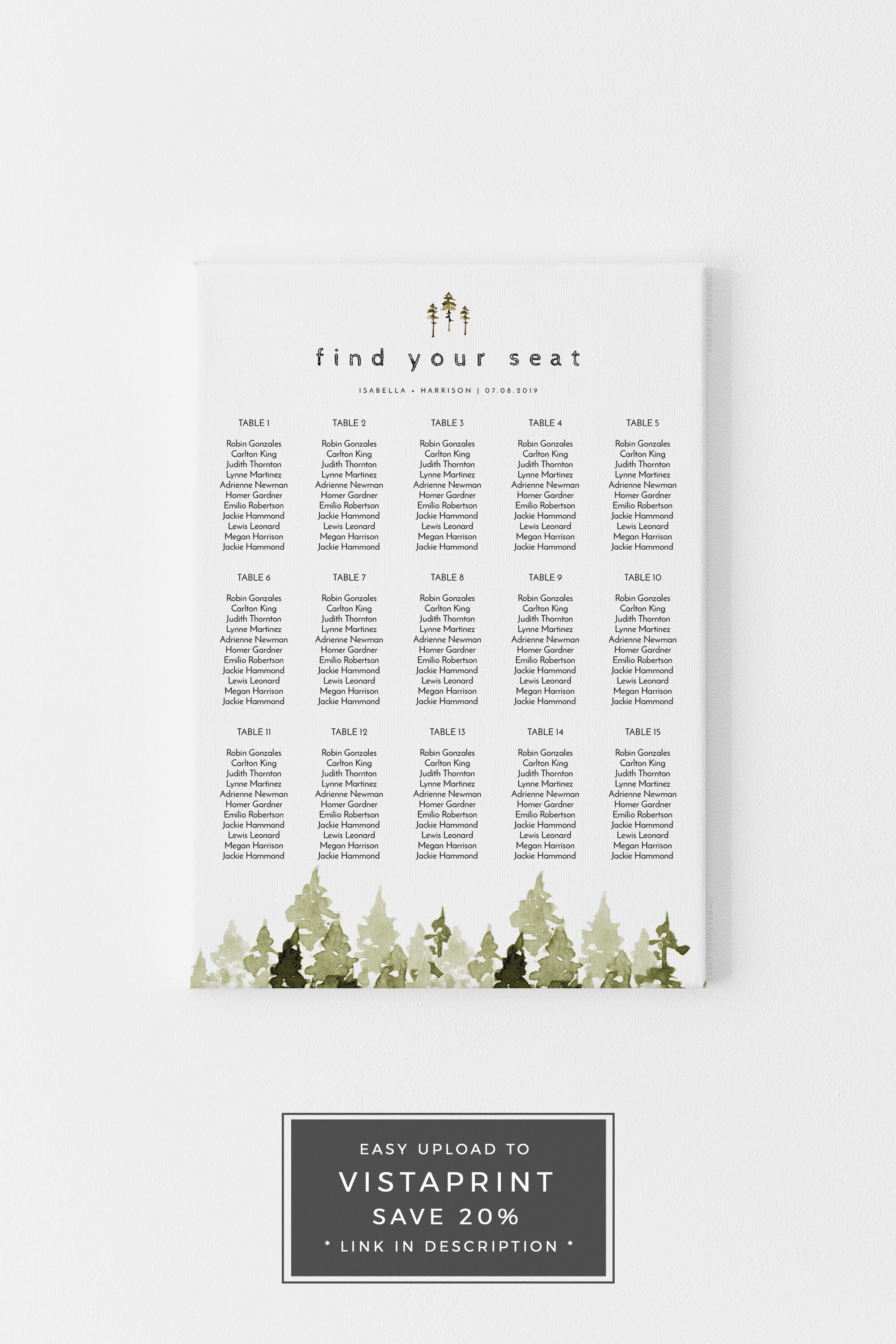 JENNA Pine Tree Wedding Seating Chart Template, Rustic Wedding Seating ...