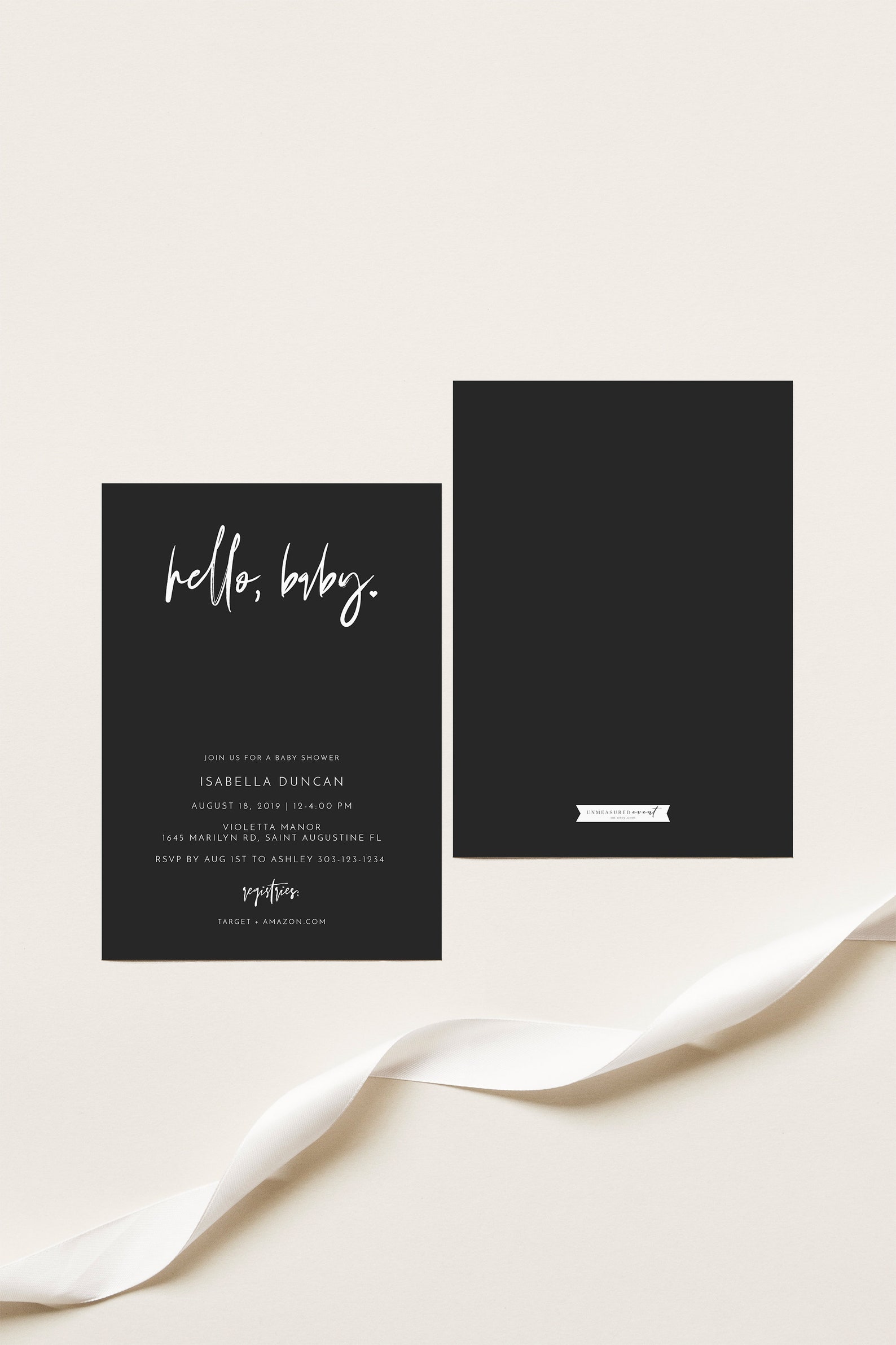 PRIYA Black Baby Shower Invitation Template Set Minimal - Etsy