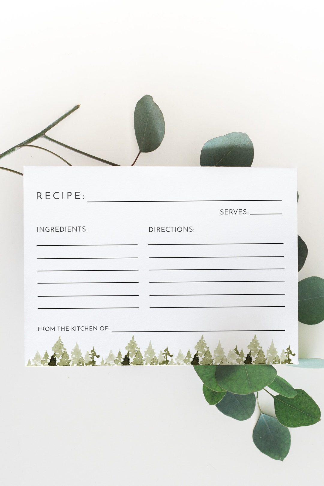 JENNA Pine Tree Recipe Card Template, Tree Bridal Shower Recipe Card ...