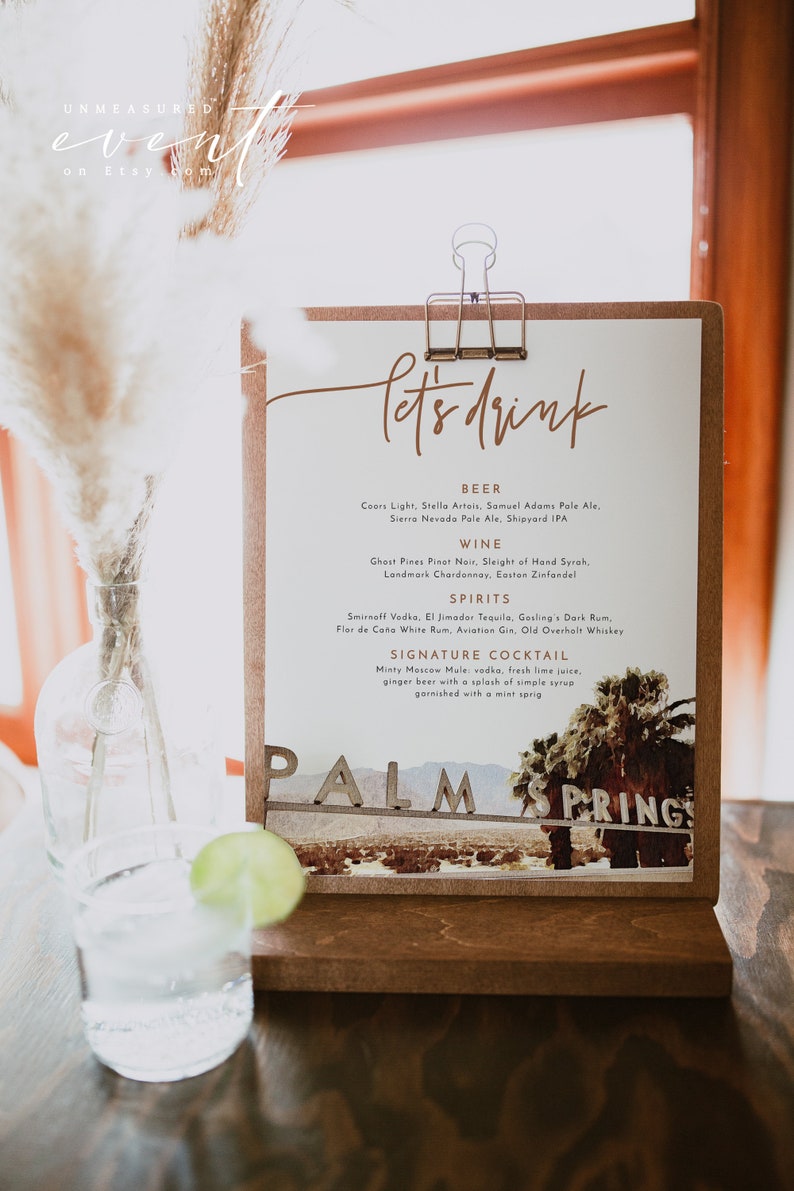 JADE Palm Springs Bar Menu Sign Template Printable Watercolor - Etsy