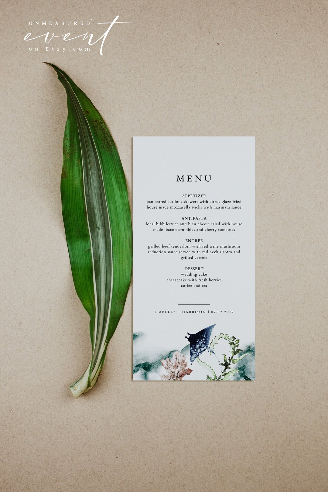 ARIEL Tropical Wedding Menu Template, Beach Wedding Menu Cards ...