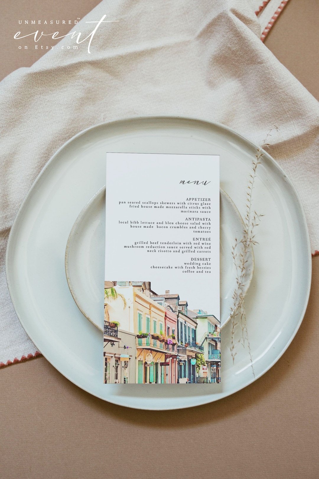 NOLA New Orleans Wedding Menu Template, Watercolor French Quarter ...