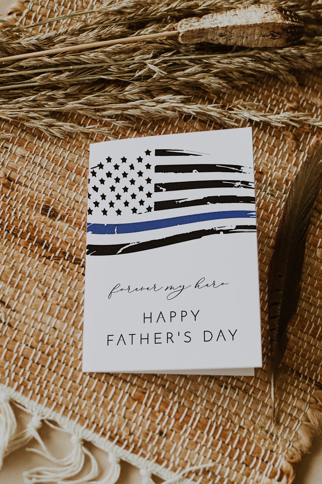 Thin Blue Line Father's Day Card Template, Police Father's Day Card ...