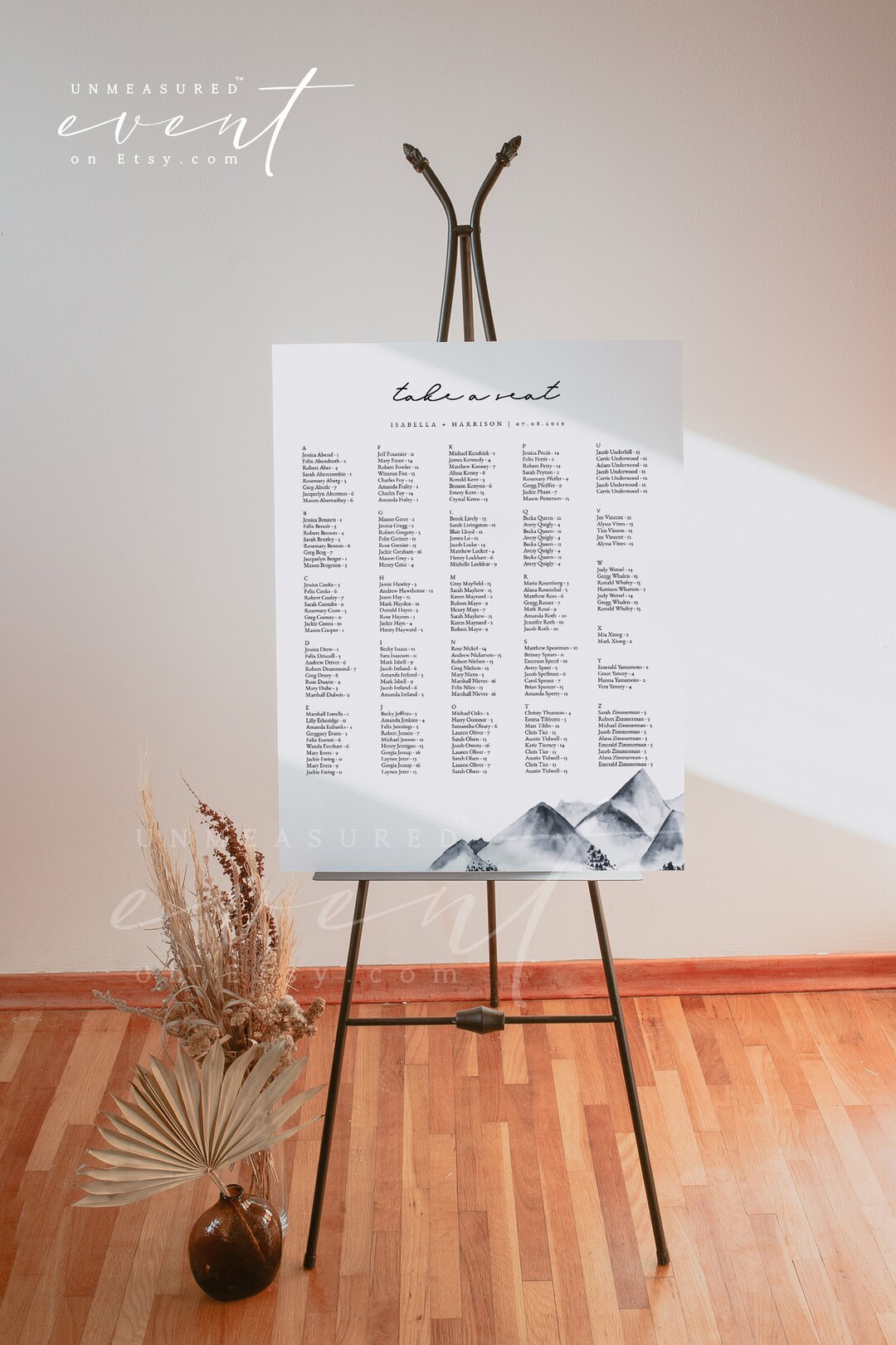 DENALI Mountain Seating Chart Template, Mountain Wedding Seating Chart ...