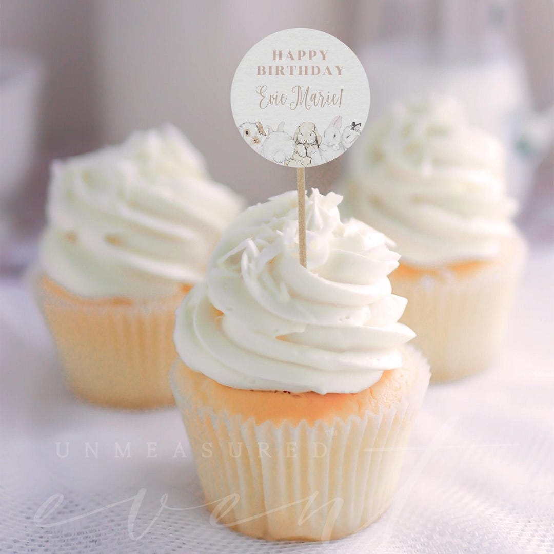 Cupcake Topper Template, Printable Cupcake Flags, Bunny 1st Birthday ...