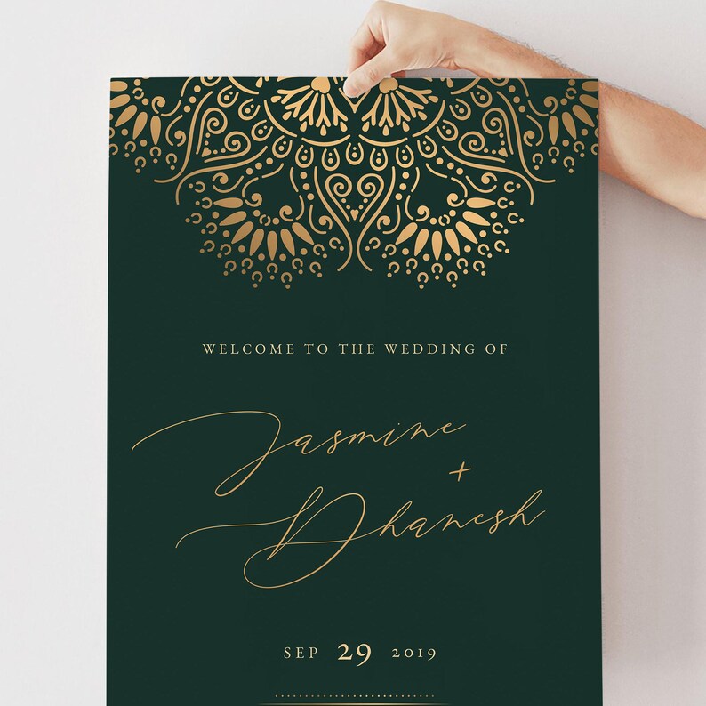 Mandala Wedding Welcome Sign Template, Emerald Green Welcome Sign ...